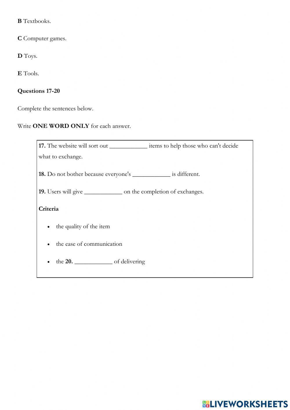 Mini test 6 ielts listening worksheet | Live Worksheets