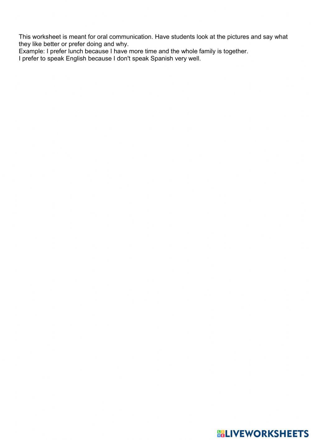 I prefer... because... online exercise for | Live Worksheets