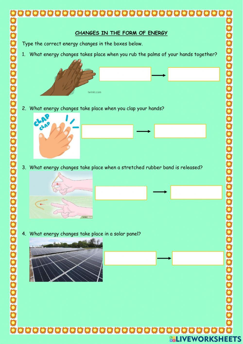 energy changes worksheet tes