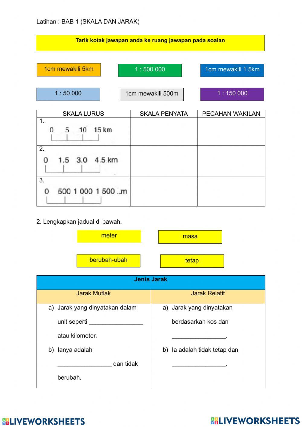 Bab 1: skala dan jarak activity | Live Worksheets