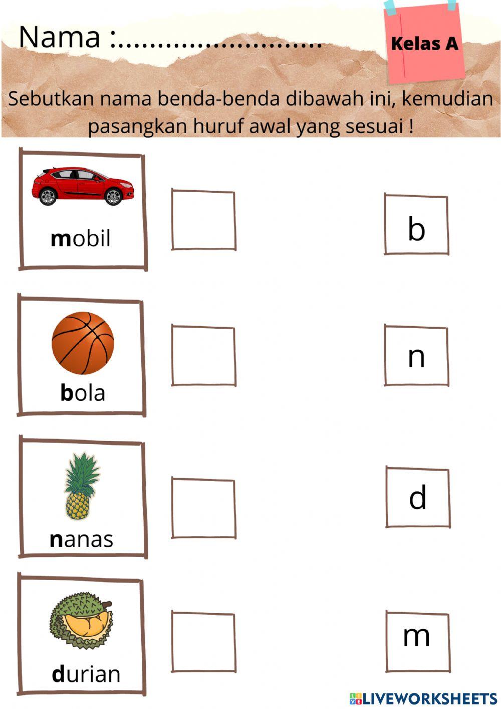 Mengenal huruf worksheet for A | Live Worksheets