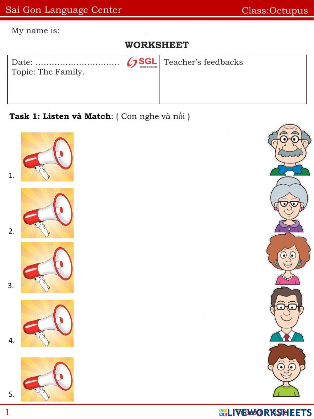 My family online exercise for grade 1 | Live Worksheets