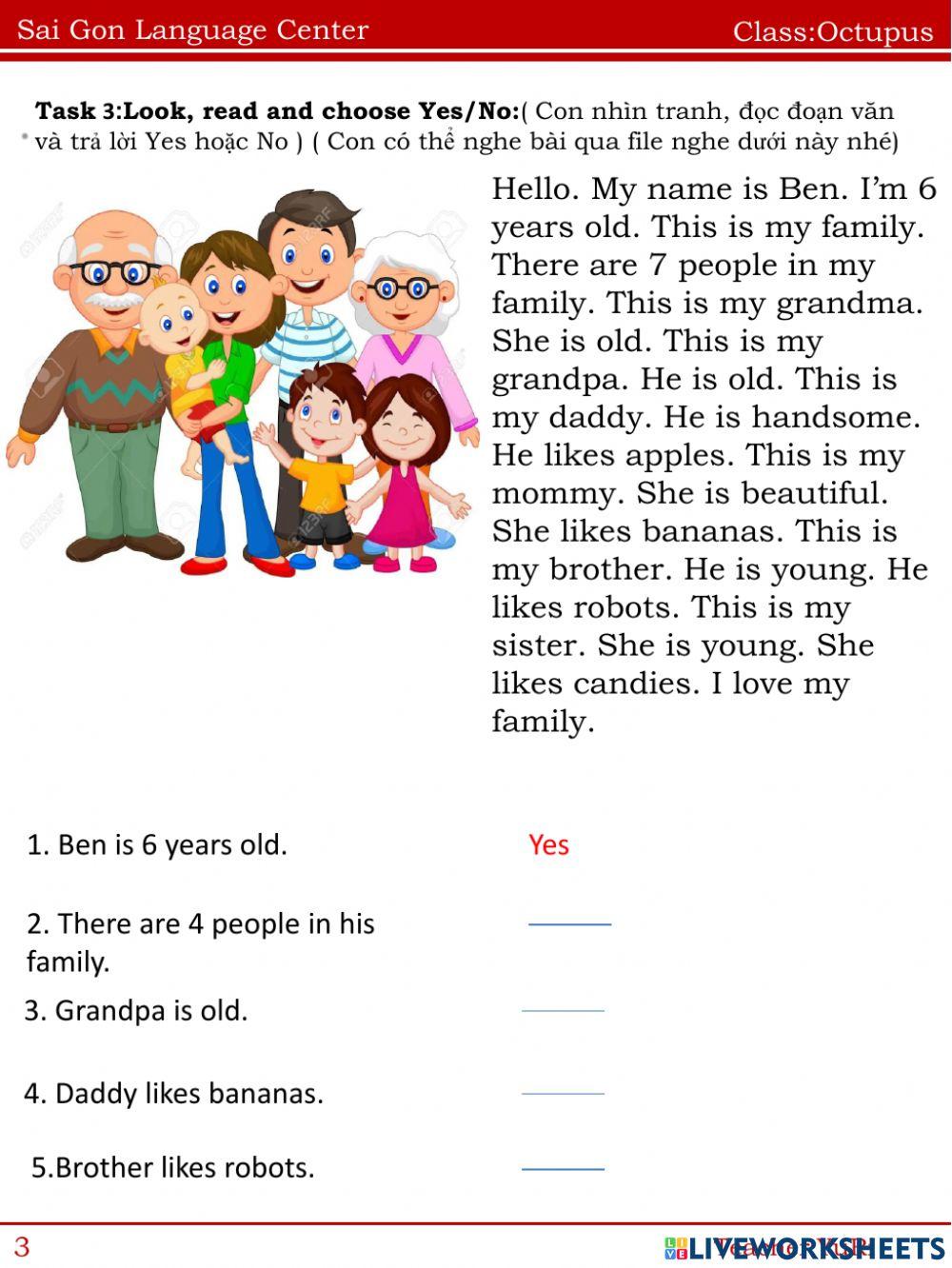 My family online exercise for grade 1 | Live Worksheets