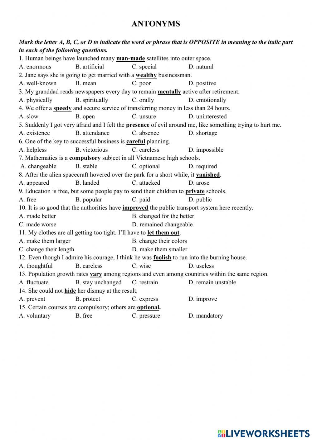 Antonyms Worksheet For 9 Live Worksheets antonyms-worksheet-for-9-live-worksheets