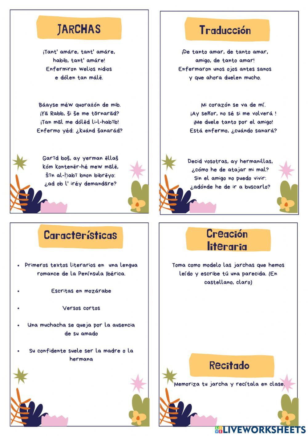 Jarchas worksheet | Live Worksheets