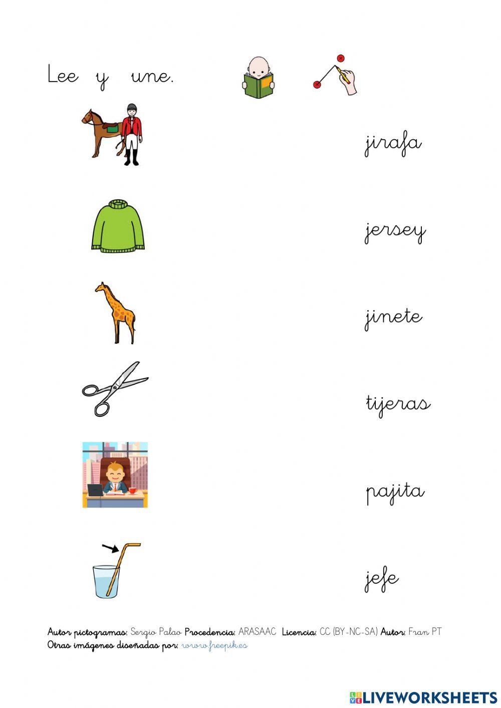 Palabras con je, ji worksheet | Live Worksheets