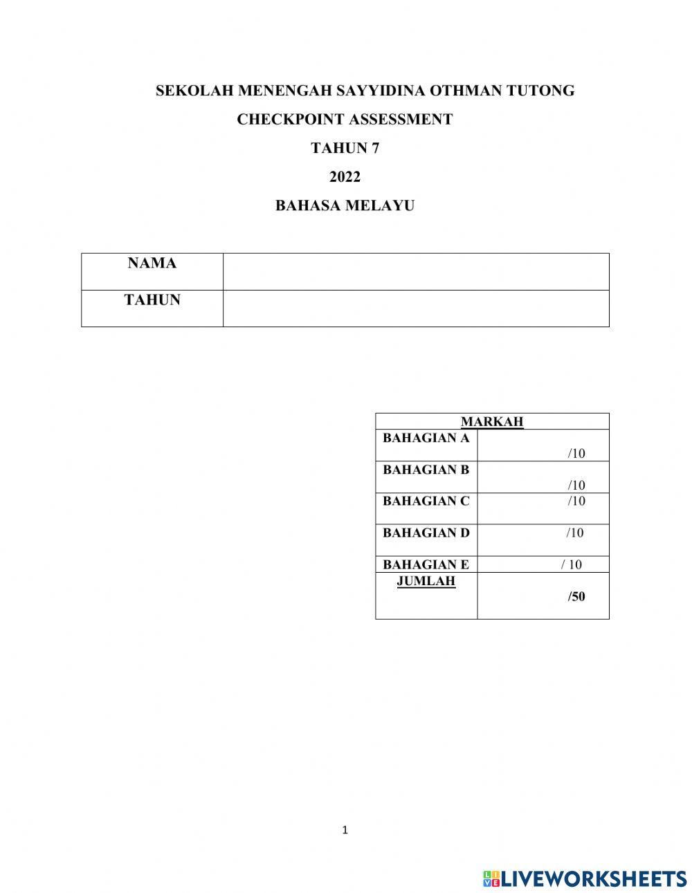 TAHUN 7 (CPA 1) online exercise for | Live Worksheets