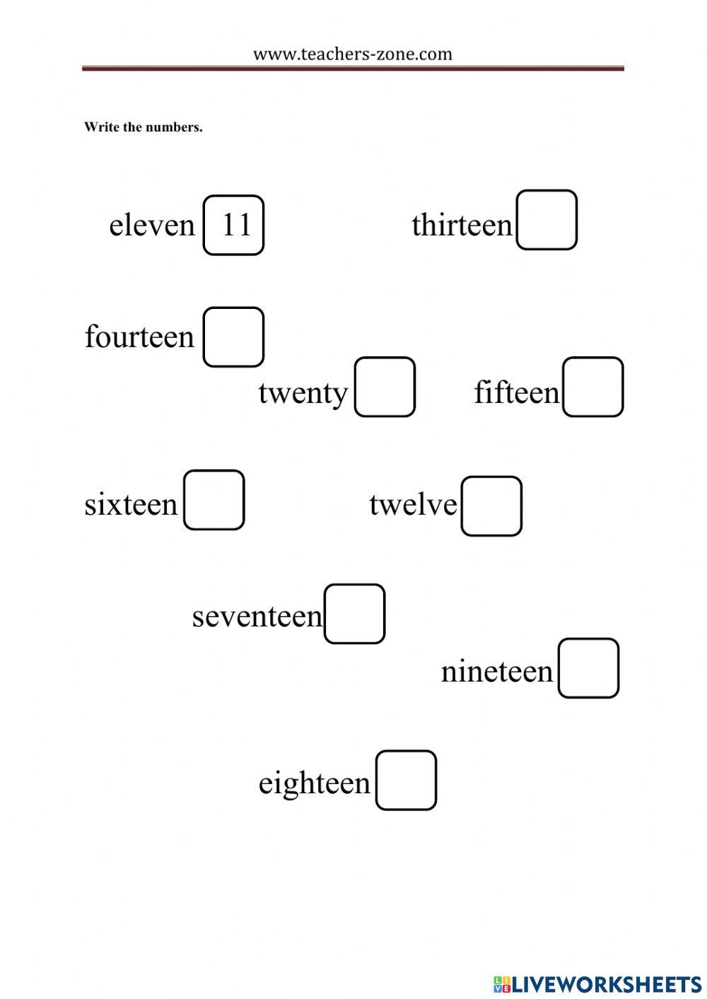 Numbers Within 20 1968261 | RazminaHT | Live Worksheets