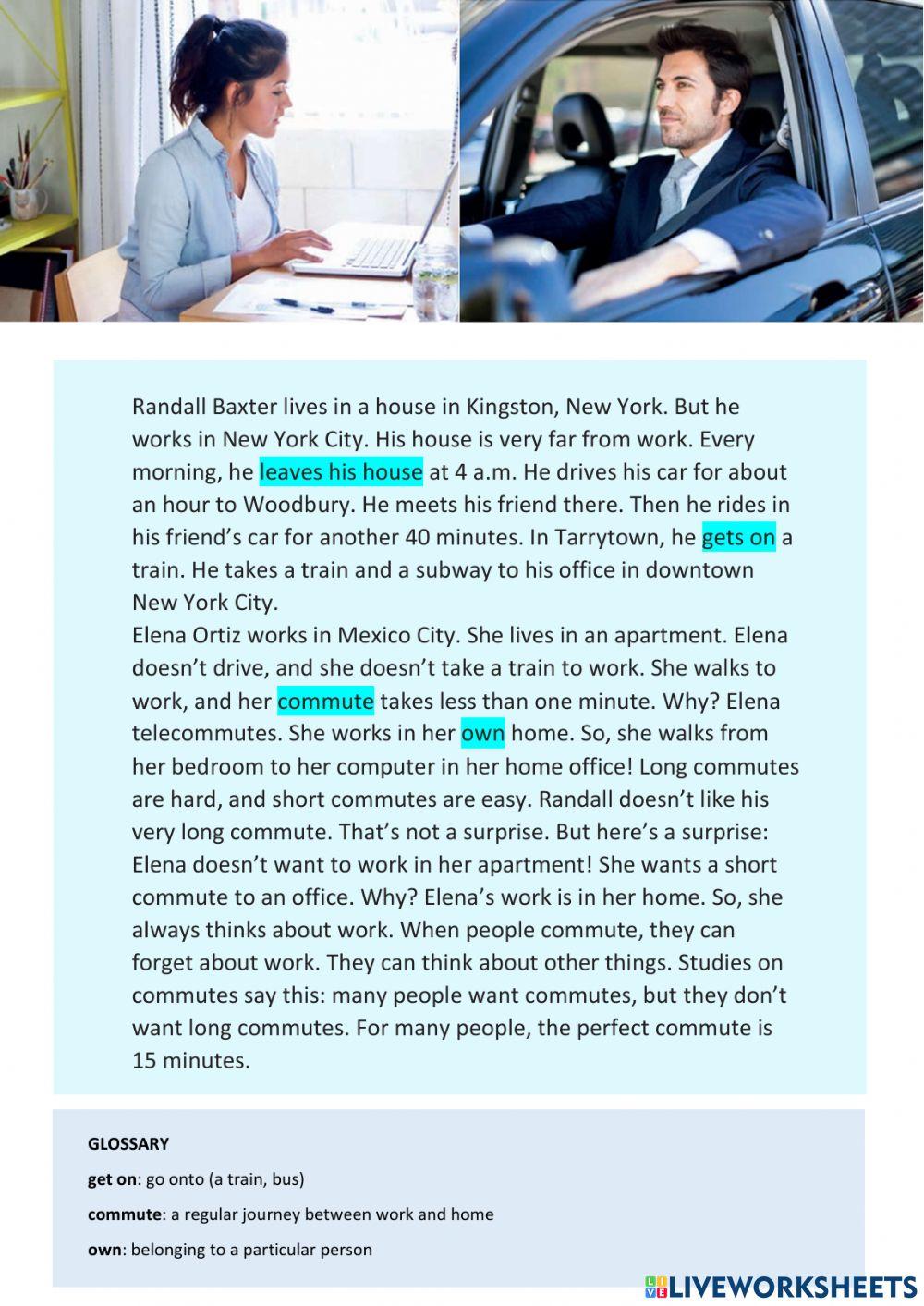 Commute worksheet | Live Worksheets