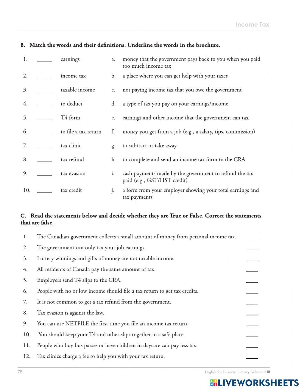 Income Tax - Vo… | Free Interactive Worksheets | 1968349