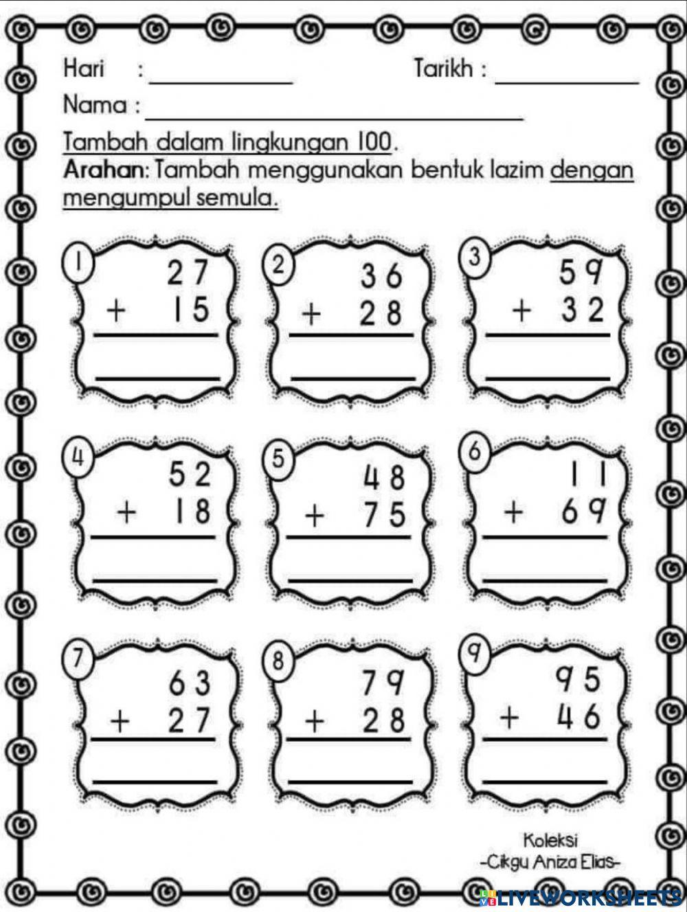 Tambah online exercise for tahun 2 | Live Worksheets