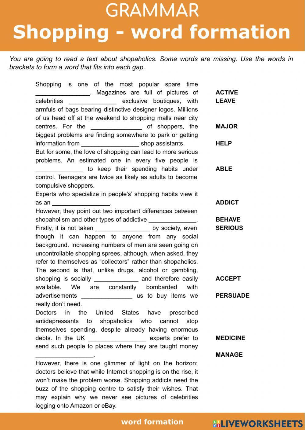 Shopping - Word… | Free Interactive Worksheets | 1968672