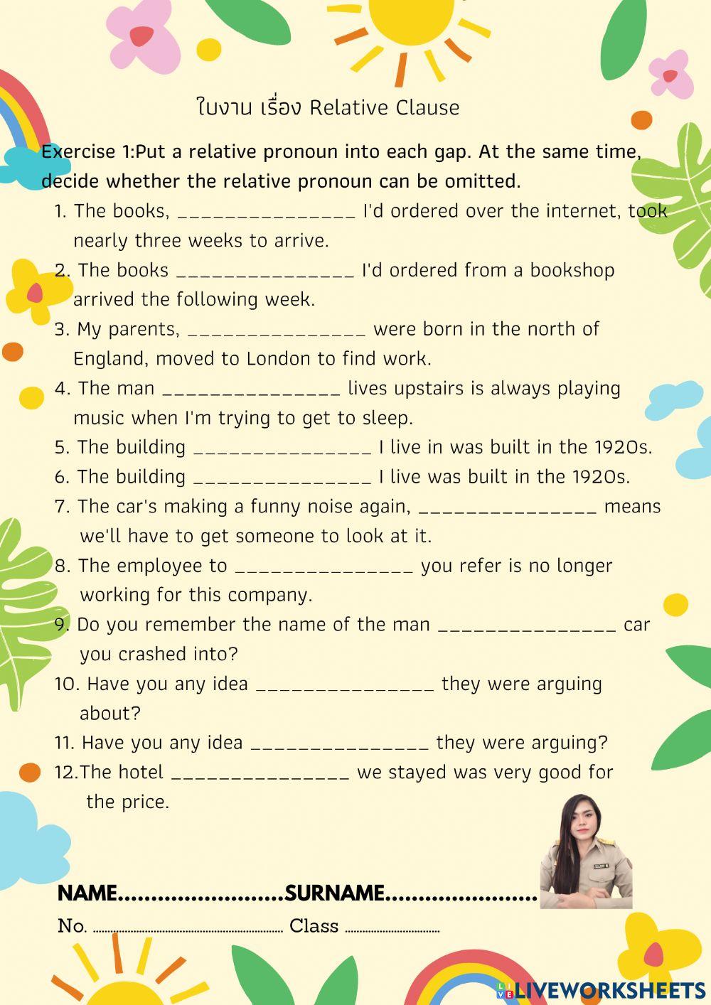 Relative Clause online activity for Grade | Live Worksheets