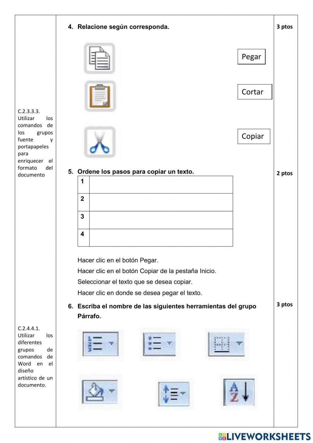 Prueba Computación 4to Básica online exercise for | Live Worksheets