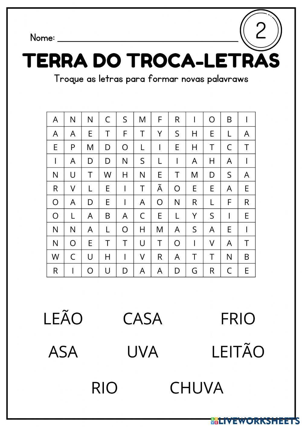Troca-letras interactive worksheet | Live Worksheets