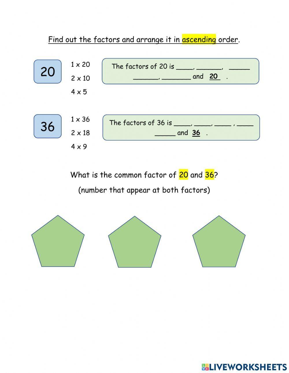 Factors | Free Interactive Worksheets | 1969170