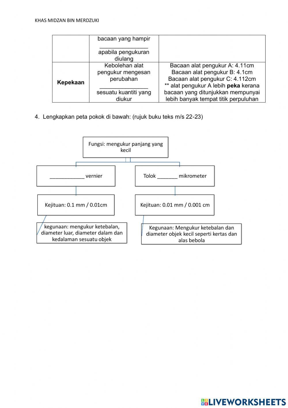 Alat pengukuran kepekaan, kejituan dan kepersisan worksheet | Live ...