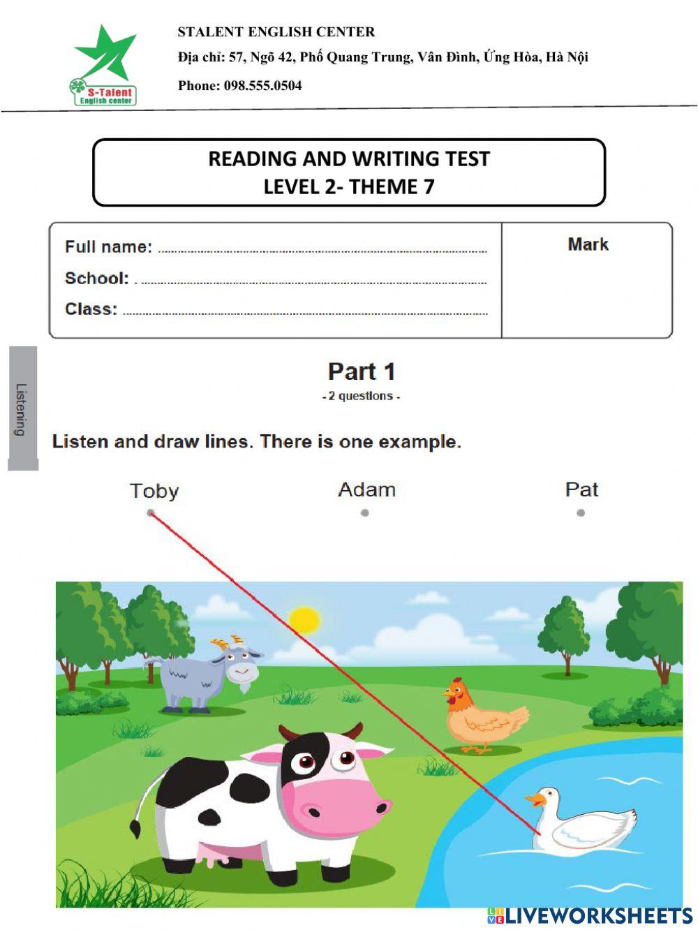 Listening test Theme 7 Level 2 worksheet | Live Worksheets