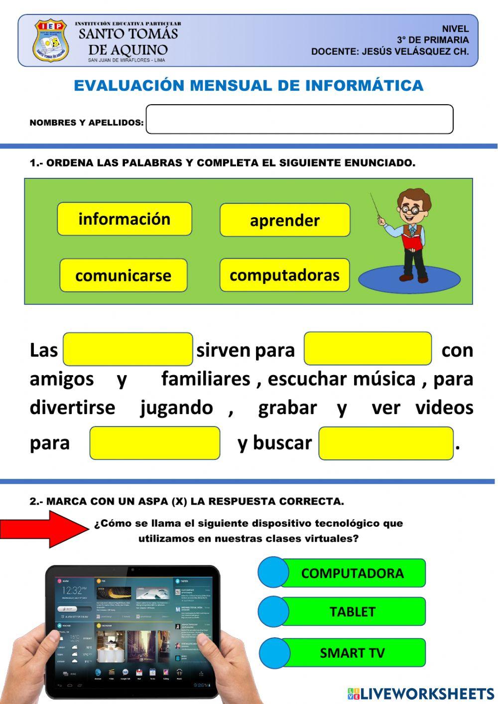Evaluación de computación online pdf exercise | Live Worksheets