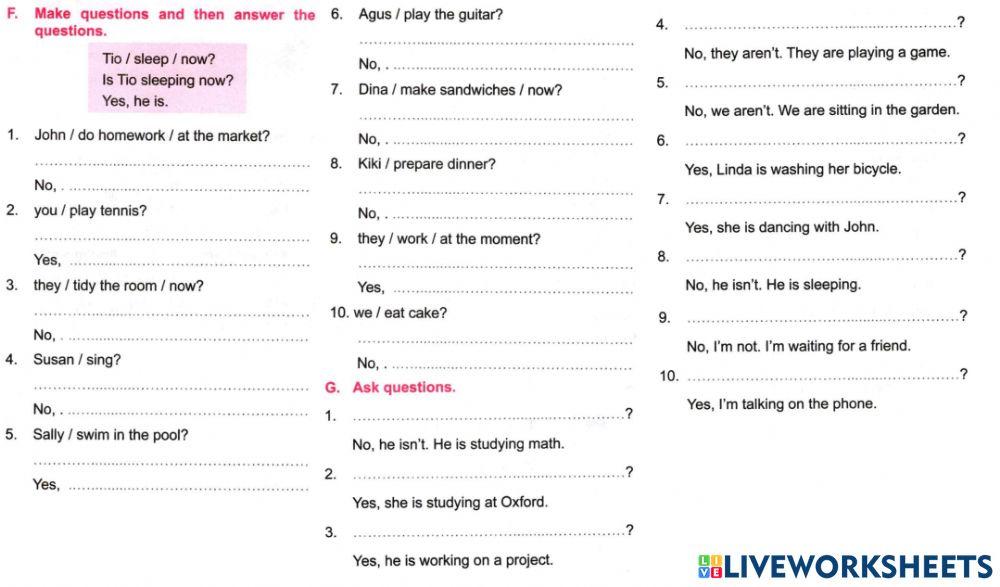 Sm sd 5 english present continuous tense 2 worksheet | Live Worksheets