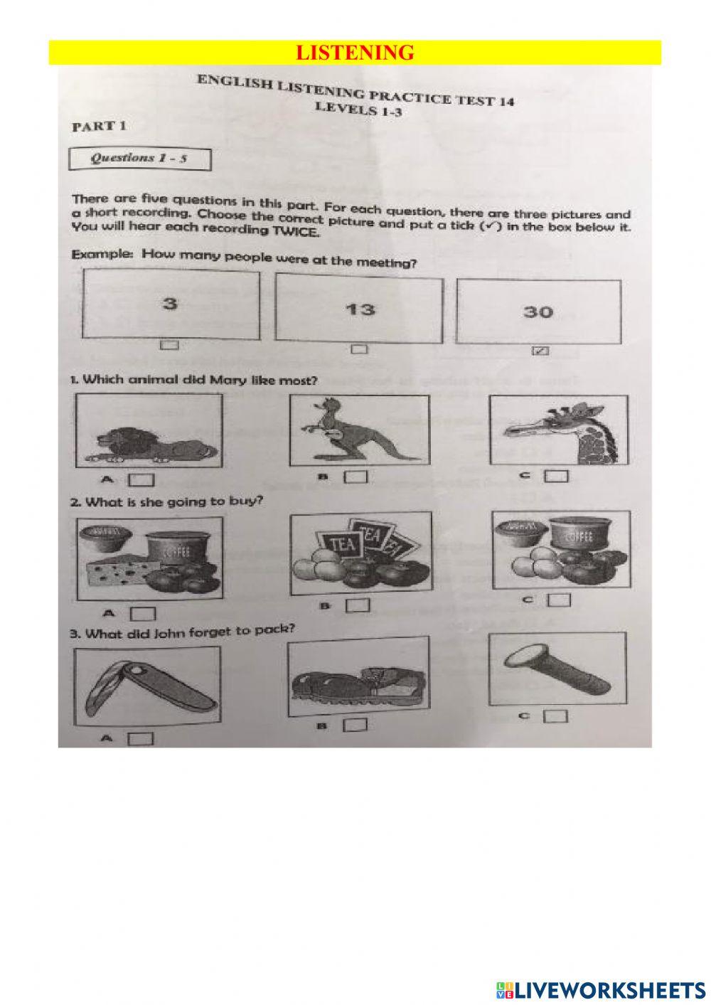 Listening A2-Test 14 worksheet | Live Worksheets