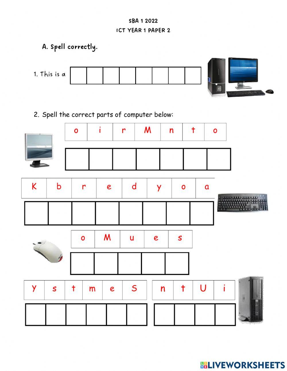 ICT YEAR 1 SBA 1 PAPER 2 | Cg_Haiza | Live Worksheets