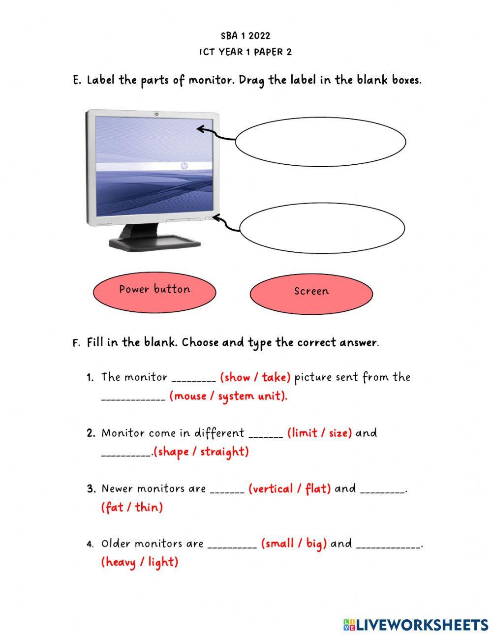 ICT YEAR 1 SBA 1 PAPER 2 | Cg_Haiza | Live Worksheets