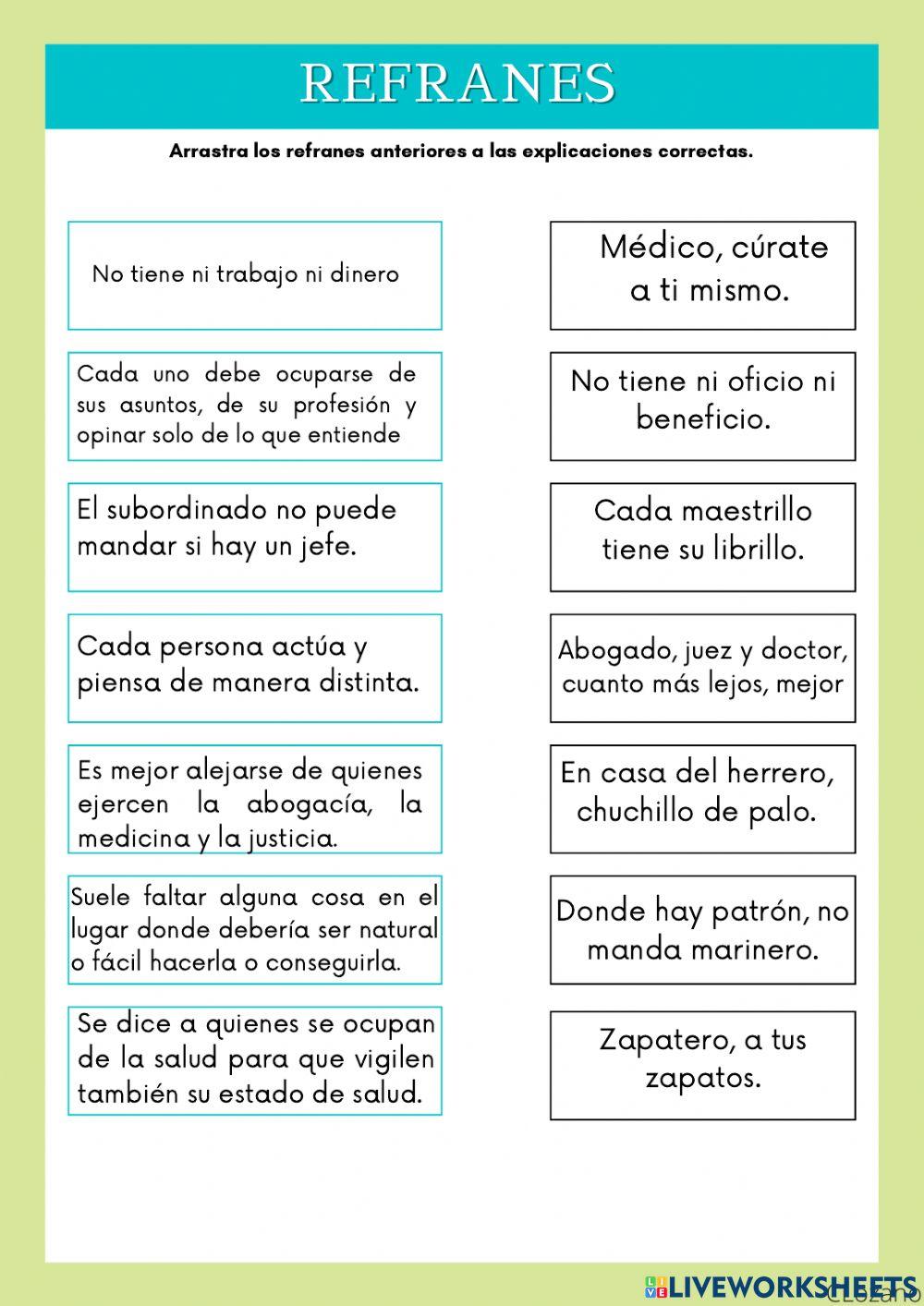 Refranes y Oficios worksheet | Live Worksheets