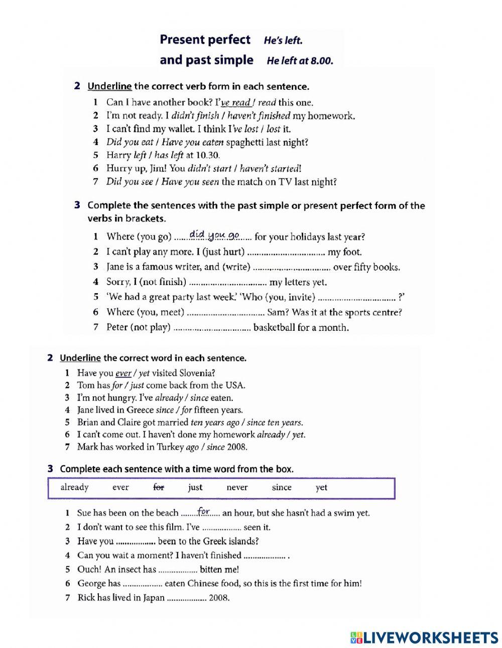 6857402 | Present Perfect Simple vs Past Simple Homework