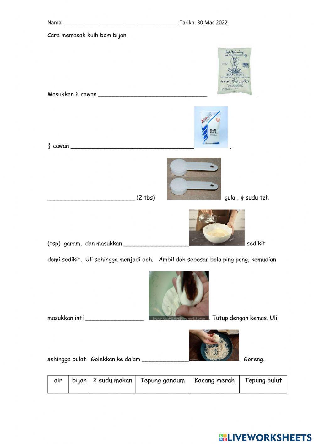 Kuih bom bijan worksheet | Live Worksheets