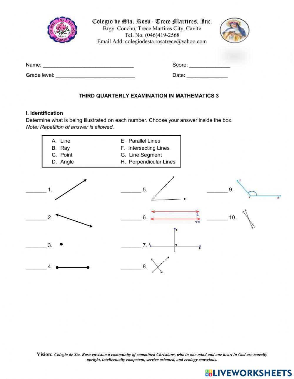 THIRD QUARTERLY EXAM IN MATH 3 | CYRIL JOYCE ENRIQUEZ