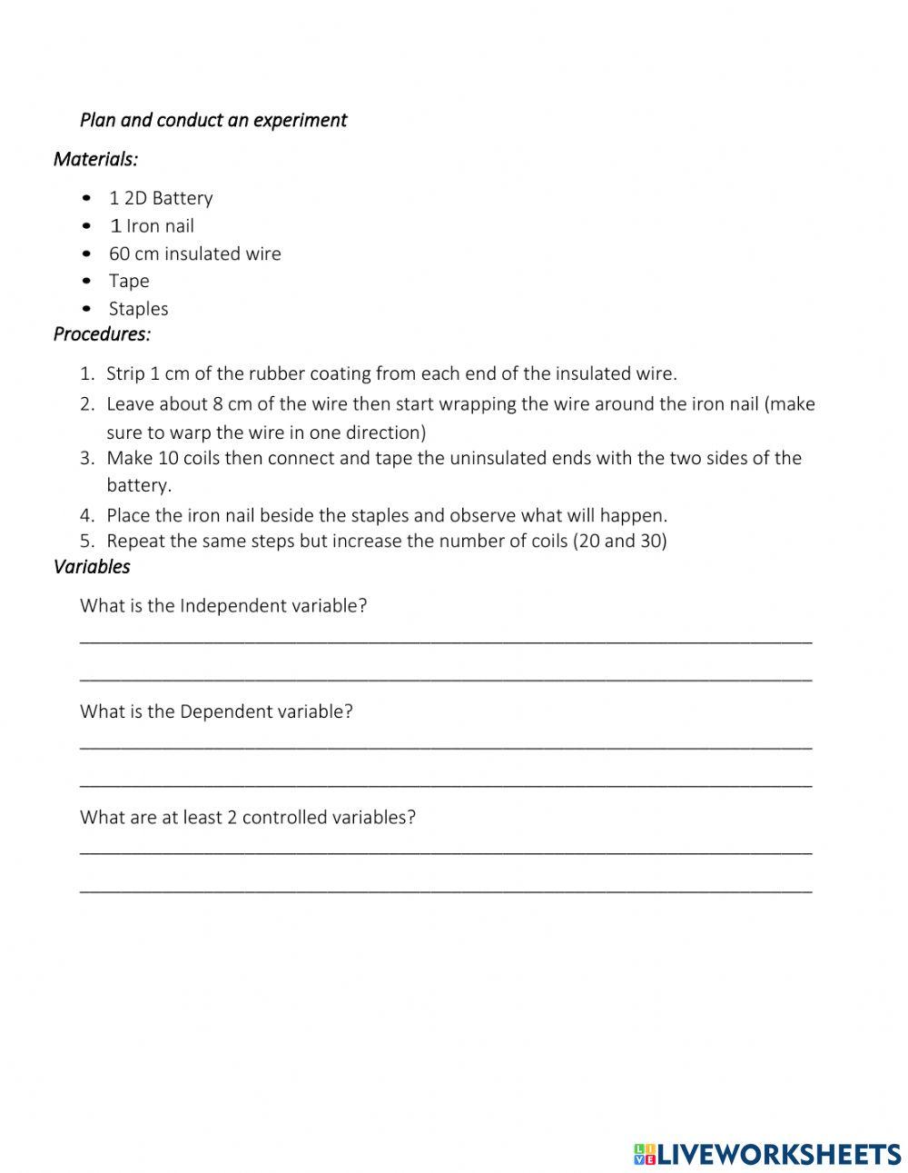Electromagnet grade 4 Project Assignment 1 - Planning the