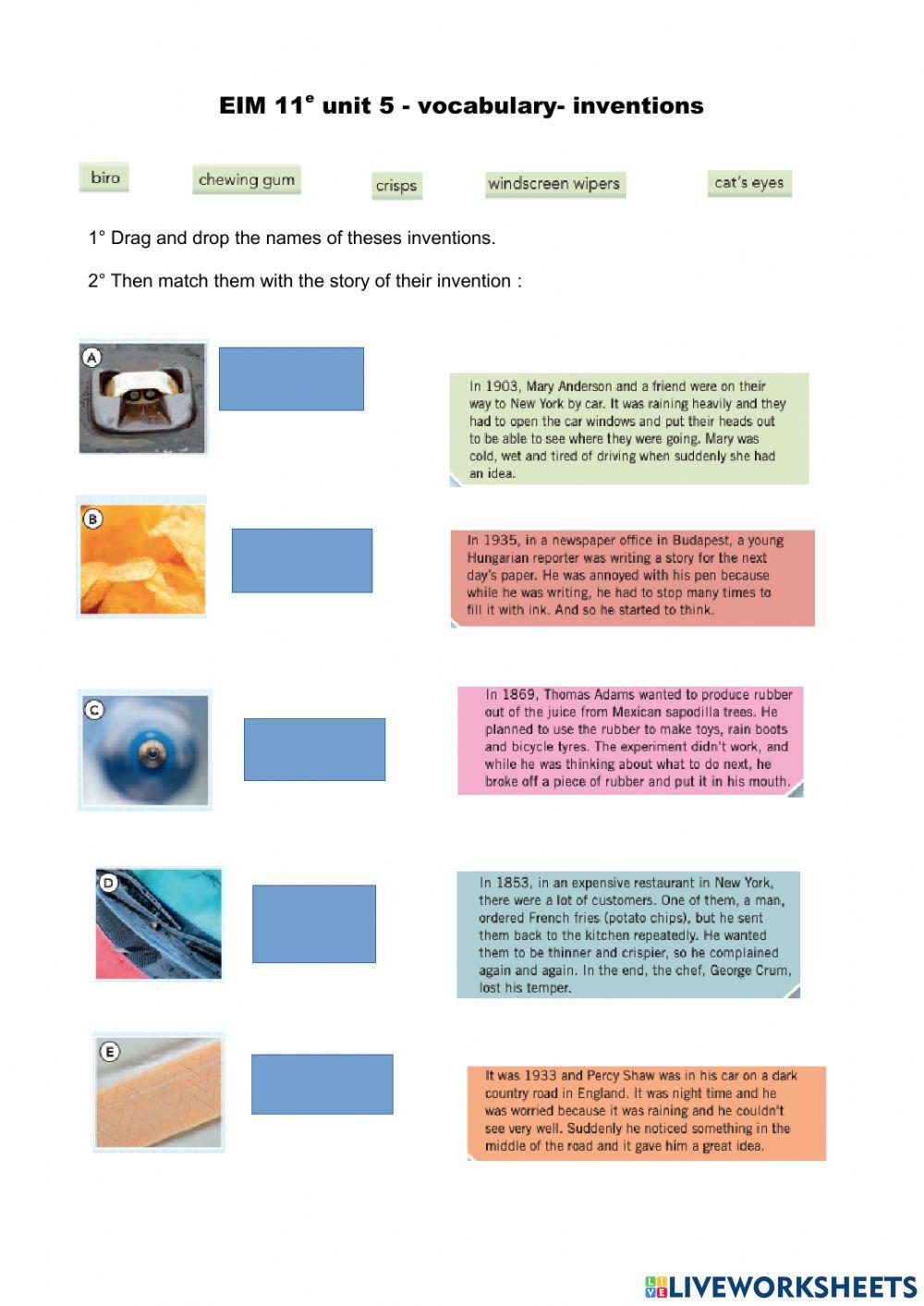 Inventions worksheet for 11e | Live Worksheets