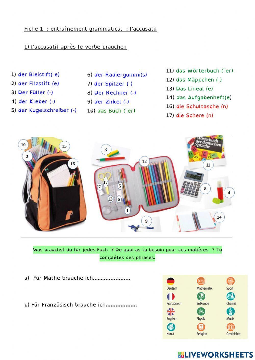 schulmaterial interactive worksheet | Live Worksheets