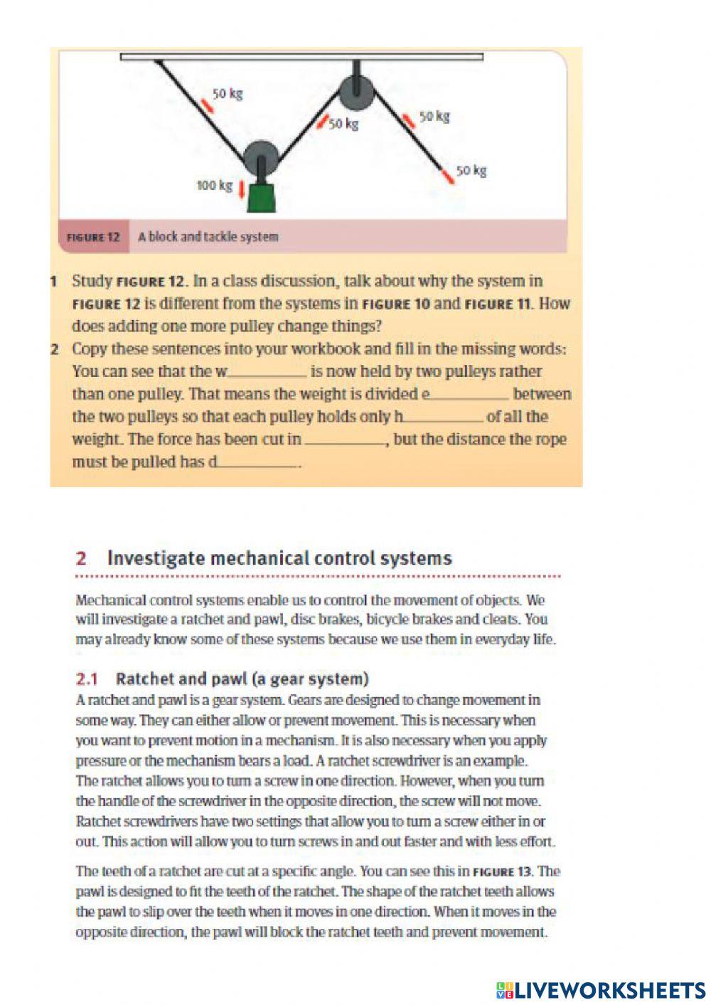 Unit 3 Investigation Skill Mechanical System worksheet | Live Worksheets