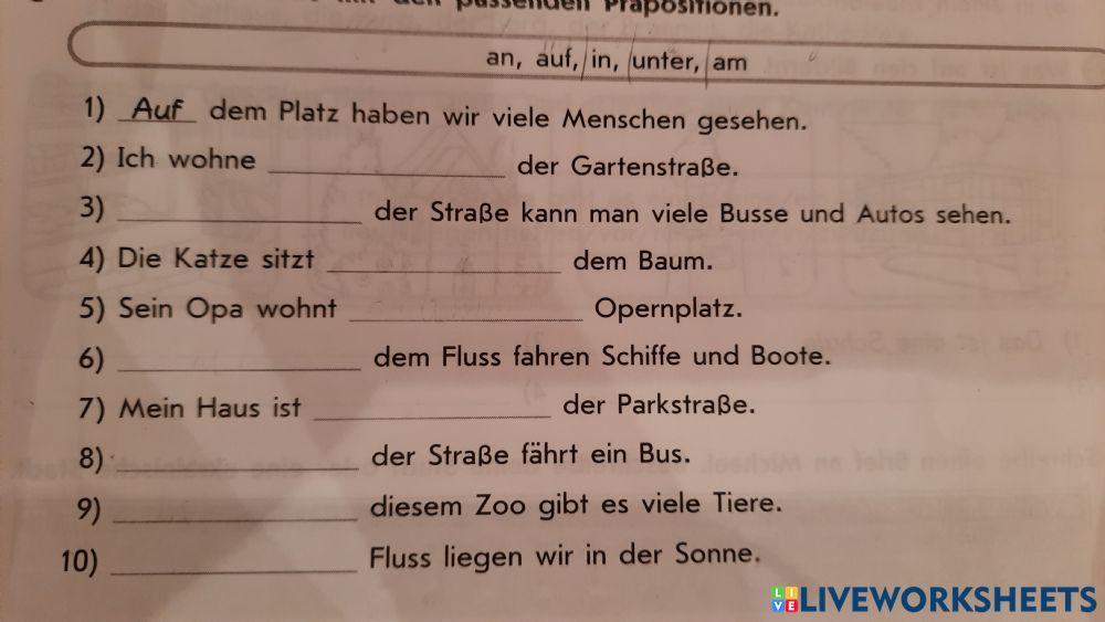 Prapositionen | Free Interactive Worksheets | 1970599