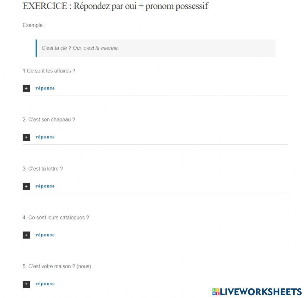 Pronoms possess… | Free Interactive Worksheets | 1970626