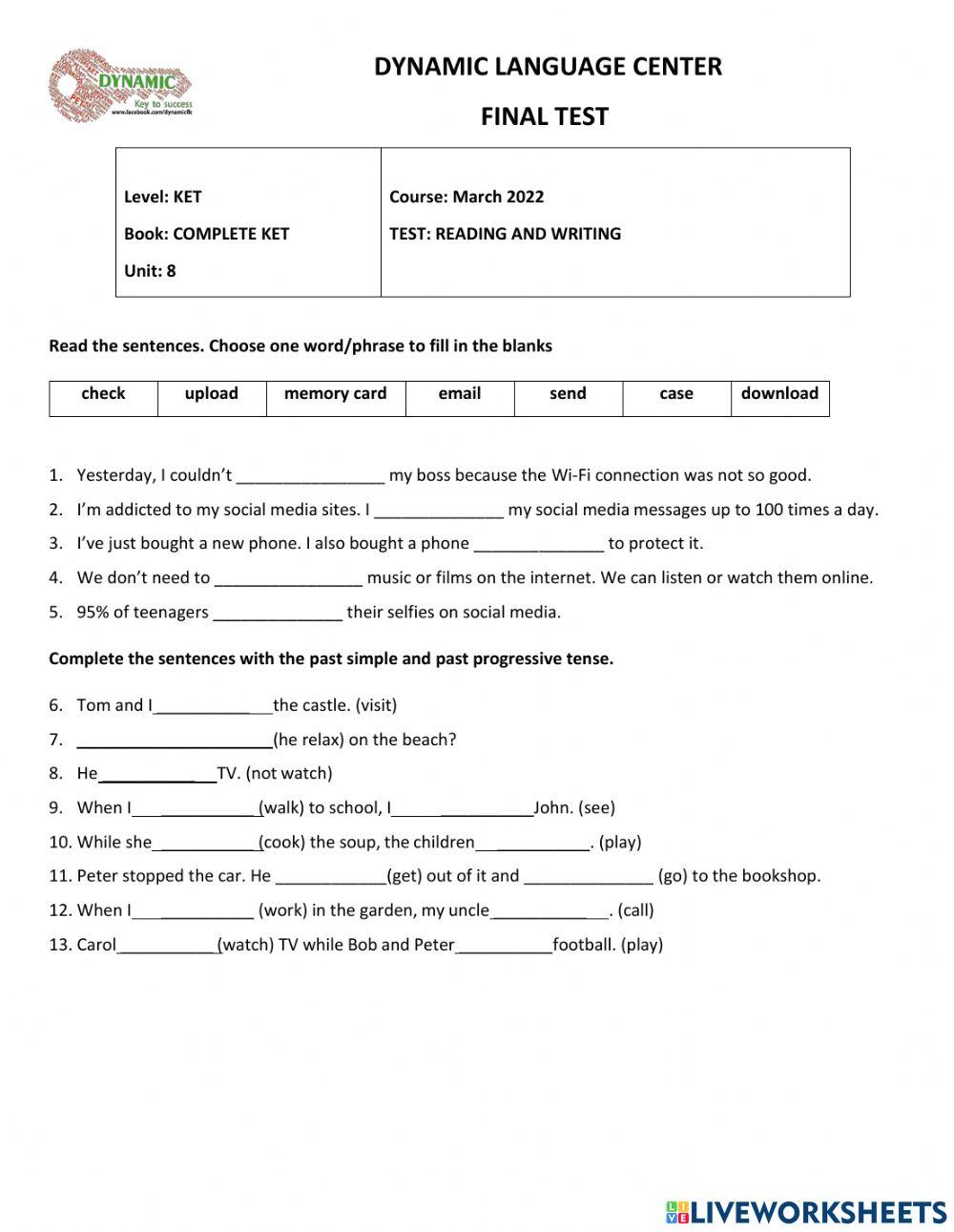 Complete ket - unit 8 - listening worksheet | Live Worksheets