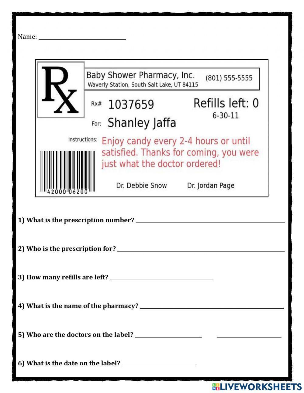 Reading Medicin… | Free Interactive Worksheets | 6857571