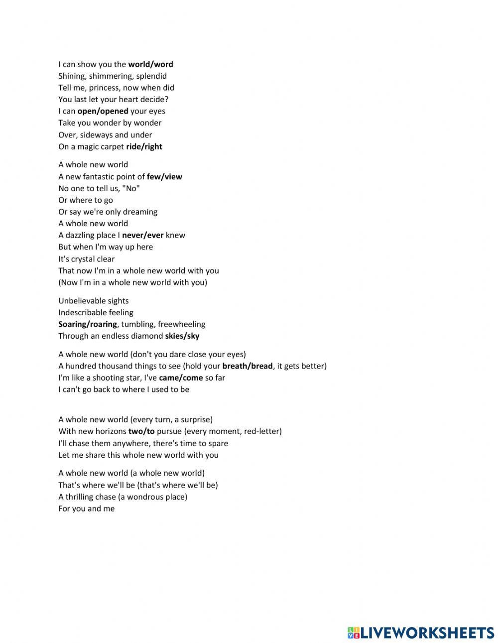 Choose the correct lyrics worksheet | Live Worksheets