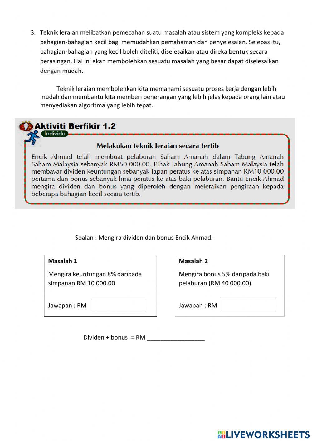 1970924 | Menggunakan teknik leraian | Rohani Binti Tarip
