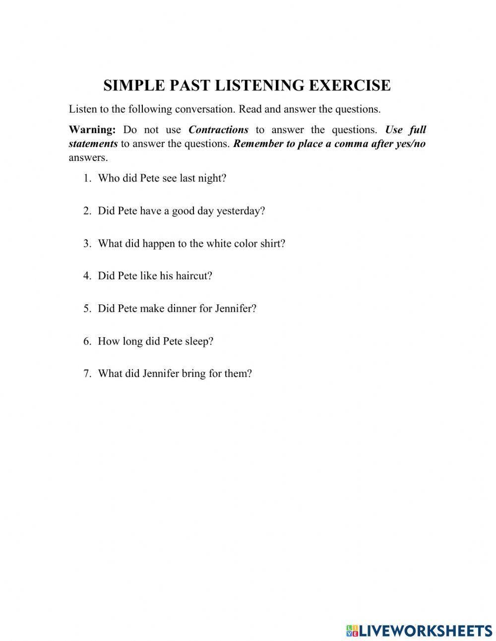 Simple Past Listening and Writing Assessment 1971000