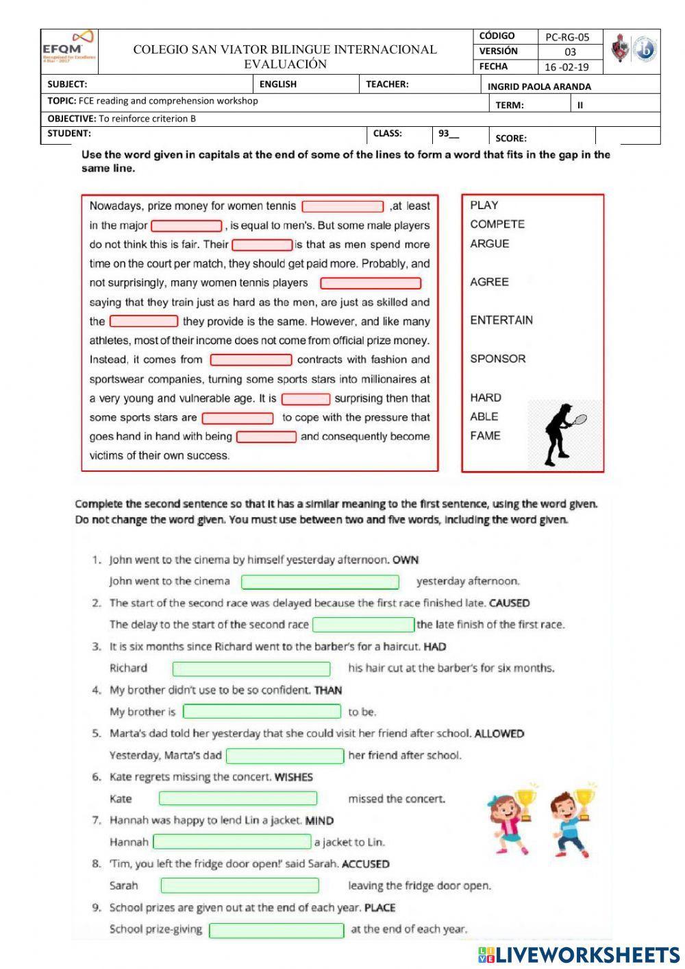 Reinforcement workshop worksheet | Live Worksheets