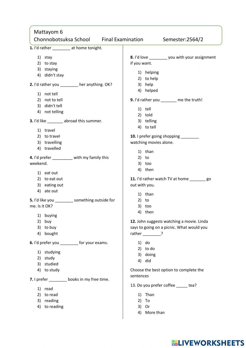 M6 final test 0331 | teachertsum | Live Worksheets