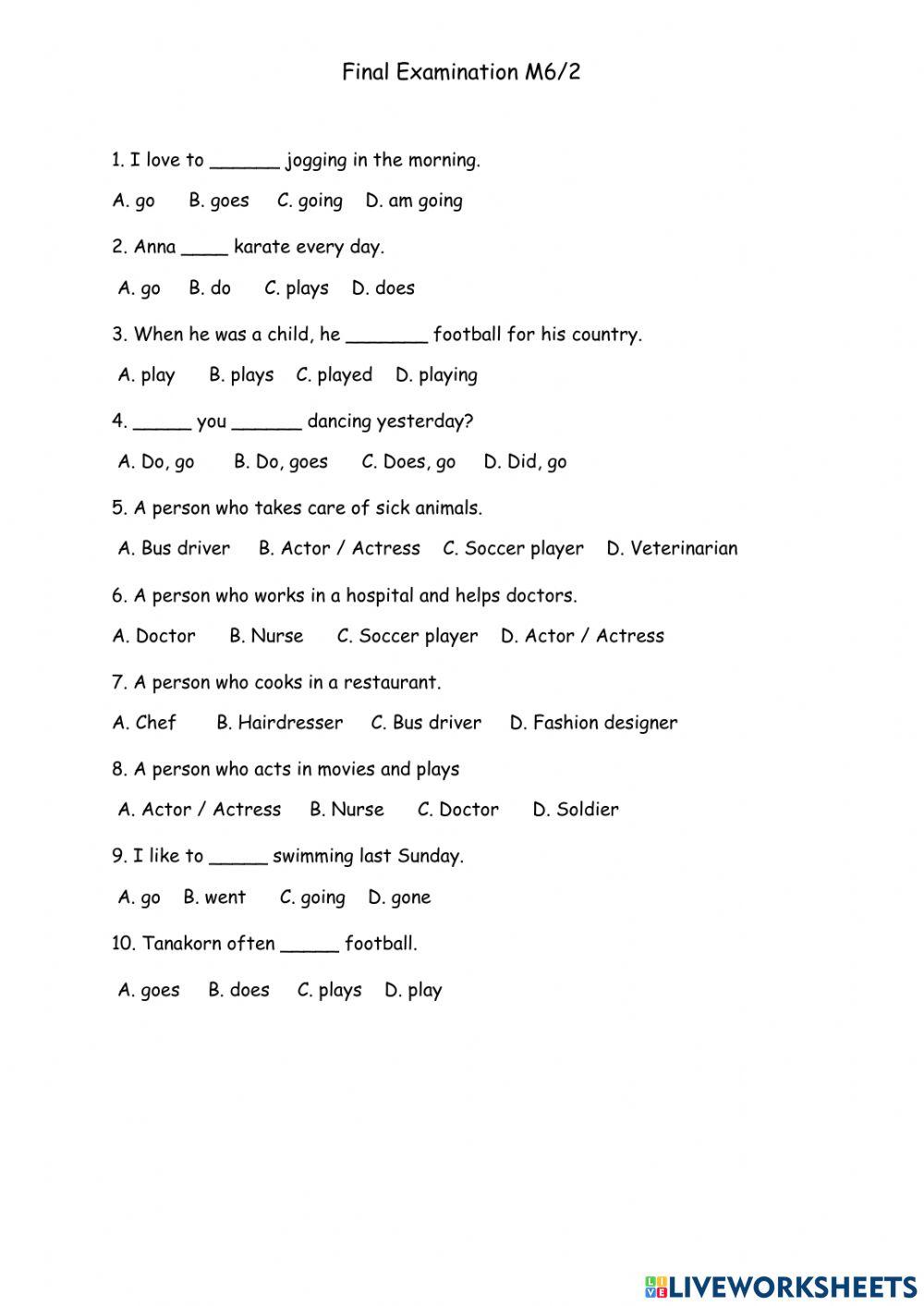 Final exam m6.2 worksheet | Live Worksheets