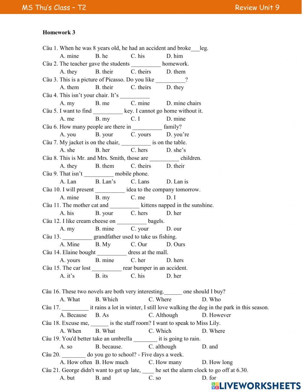 E6 Unit 9 Homework 3 worksheet | Live Worksheets