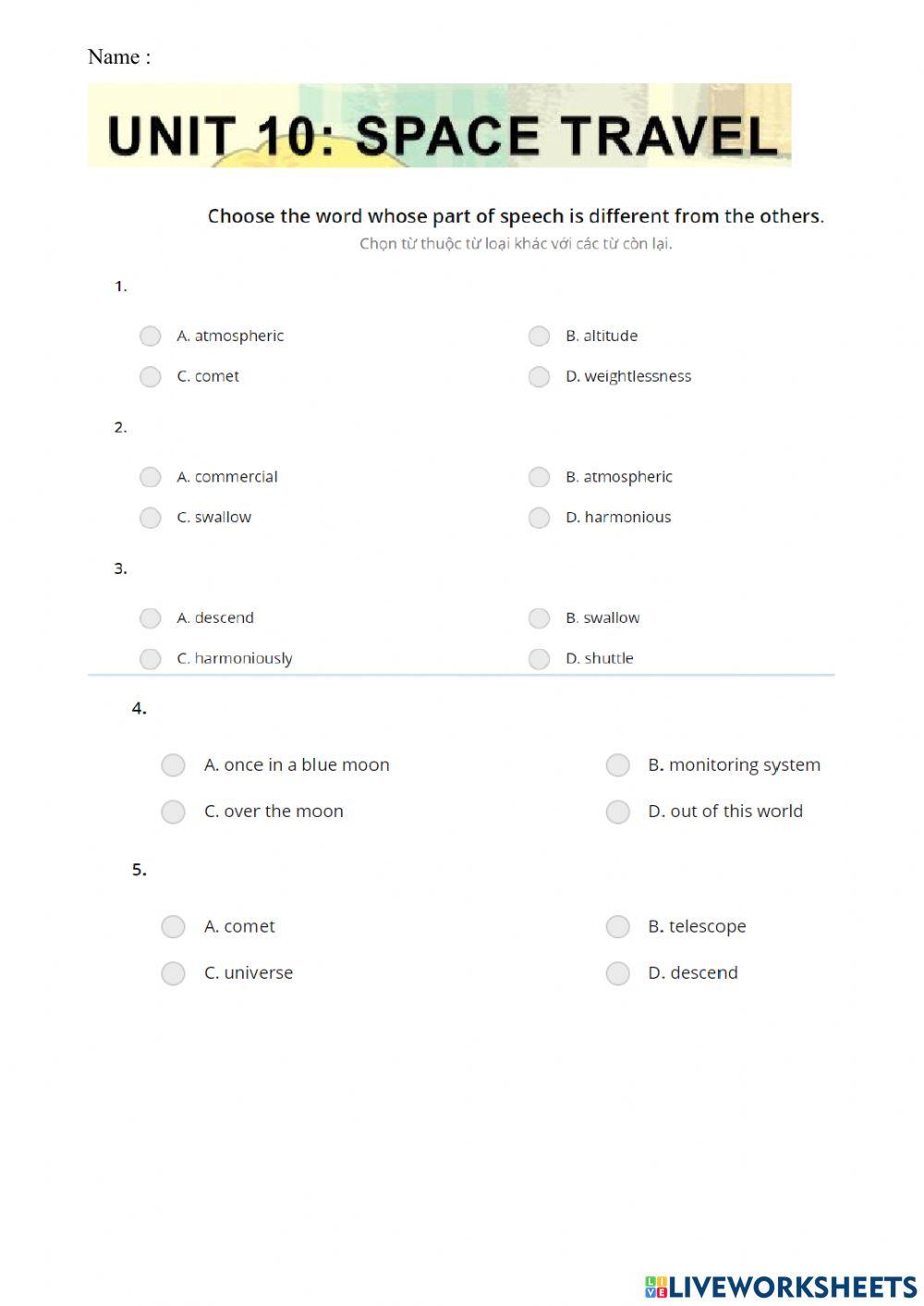 Vocabulary unit 10 class 9 worksheet | Live Worksheets