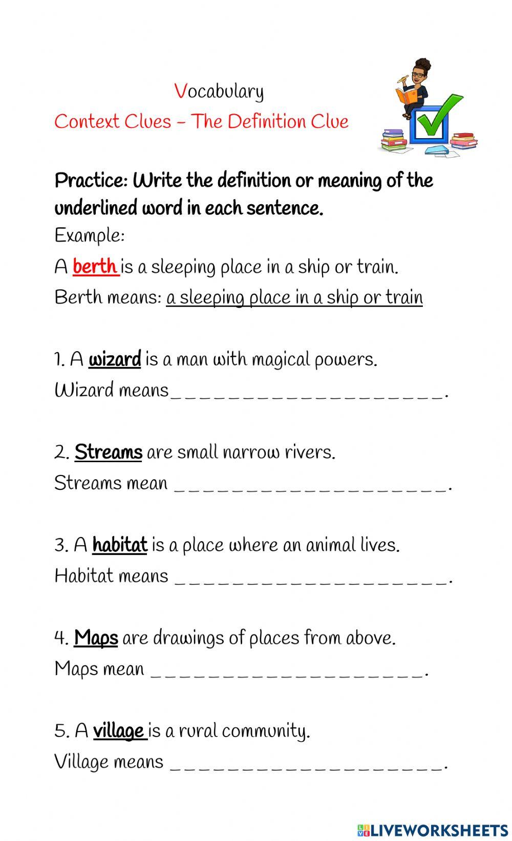 Definition Clue… | Free Interactive Worksheets | 1912380