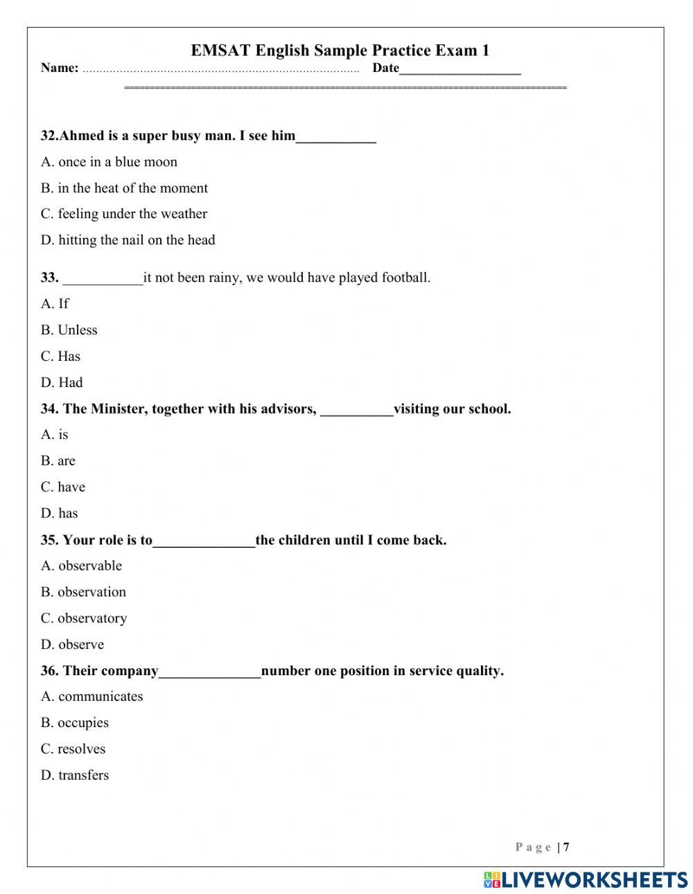 Emsat Preparati… | Free Interactive Worksheets | 1913569