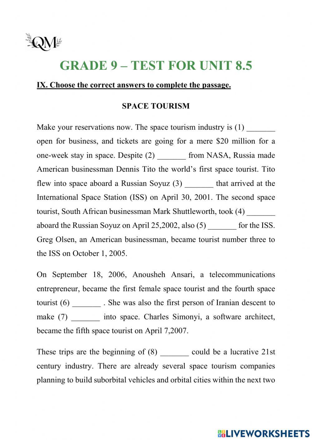 1912738 | Test for unit 8 | TriViet | LiveWorksheets